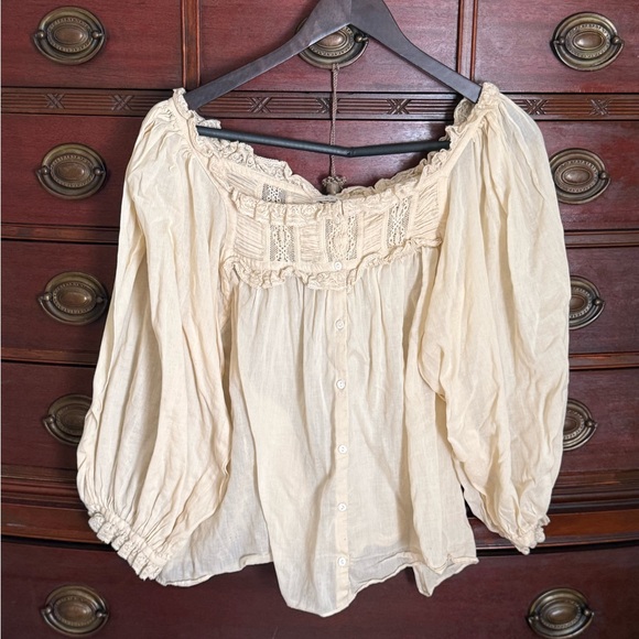 Doen | Tops | Doen Cream Lacetrim Button Front Peasant Top | Poshmark